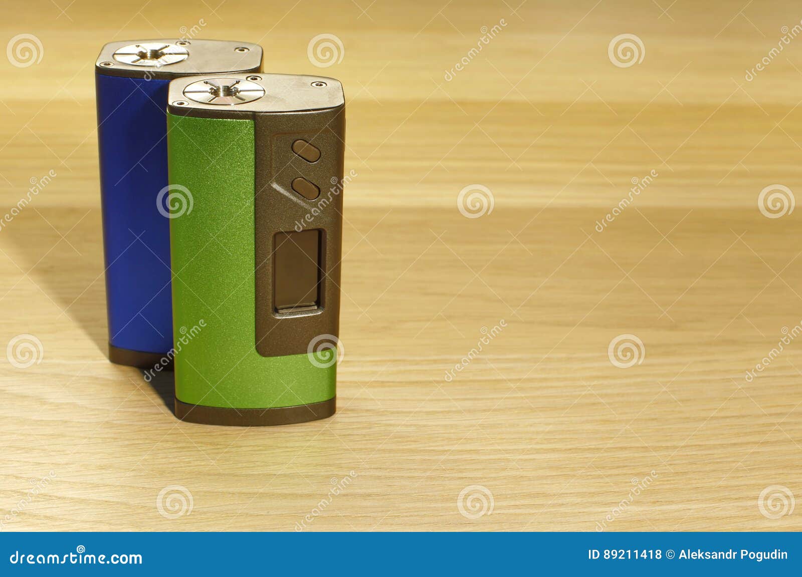 Two Blue and Green Boxmod Devices for Vaping Electronic Cigarette on ...