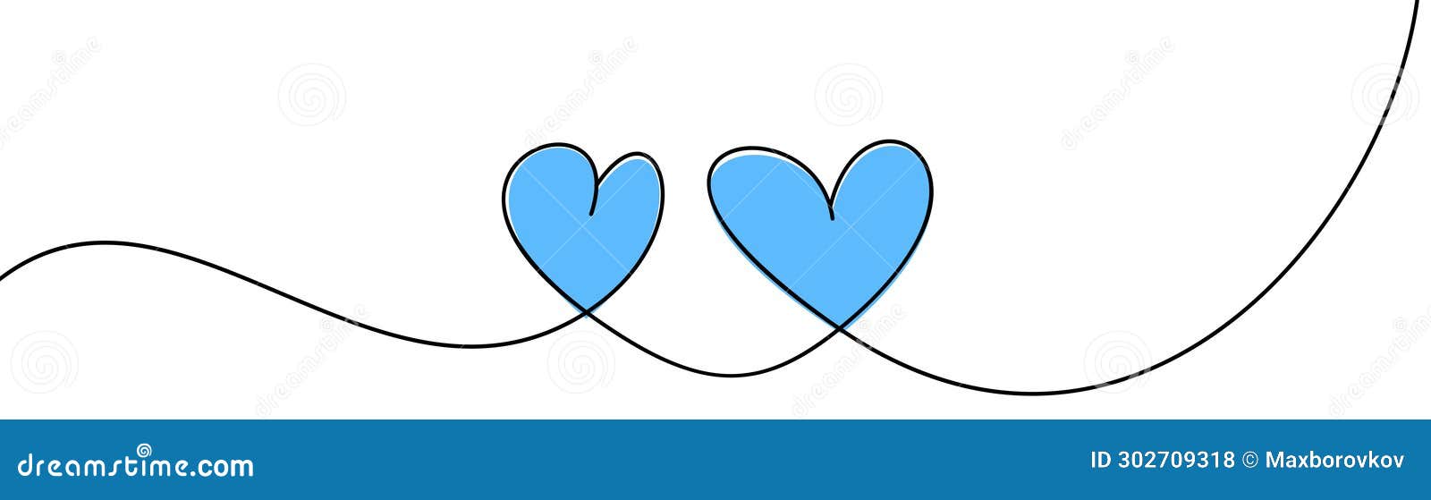 Two Blue Hearts Continuous Wavy Line Art Drawing on White Background ...