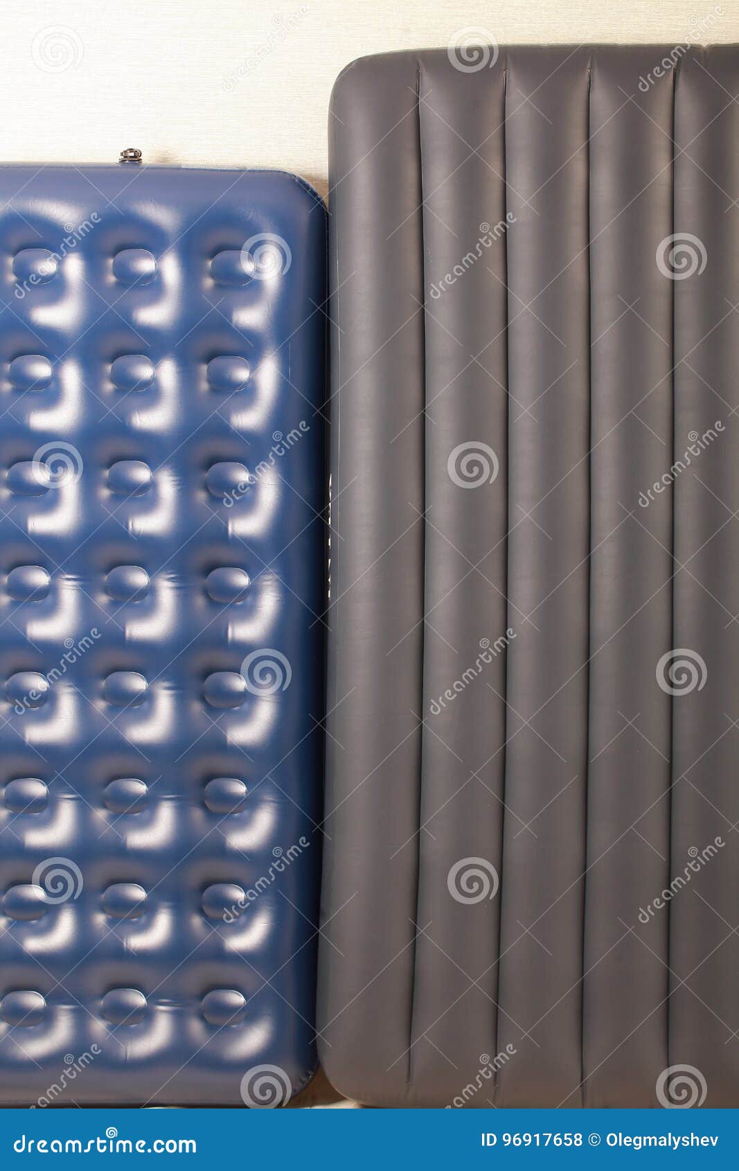 Two Blue Inflatable Mattress for Sleeping and Resting Stock Photo ...