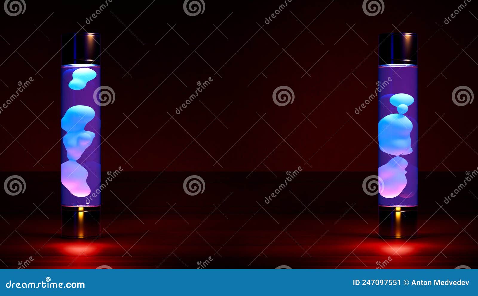 Two Blue Lava Lamp Lighting on Dark Backdrop with Empty Space ...