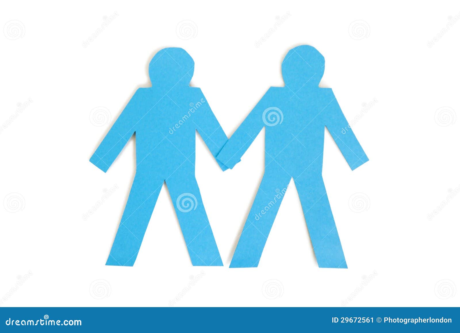 Two Blue Paper Stick Figures Holding Hands Over White Background Stock ...