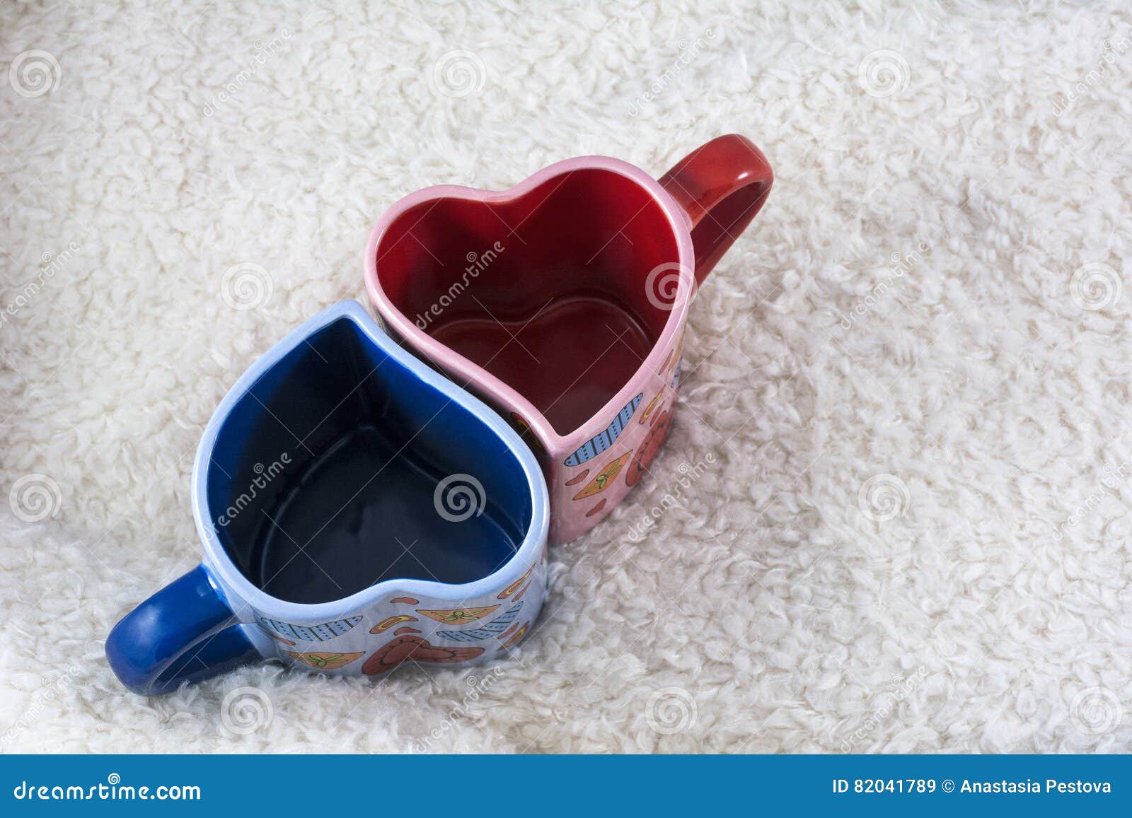 Two Blue and Red Cups in Form of Heart Stock Image - Image of cups ...