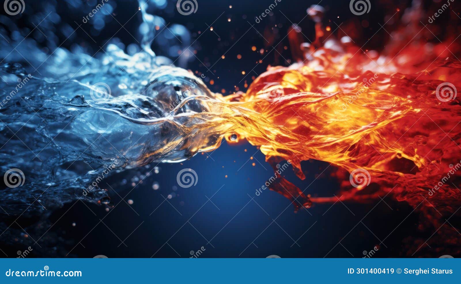 Two Blue and Red Water Splashing Against Each Other, AI Stock Image ...