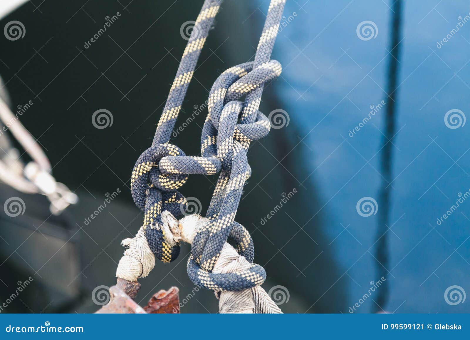 Two Blue Rope Knotted on a Yacht Stock Image - Image of blue, loop ...