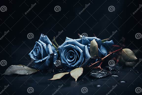 Two Blue Roses on a Dark Background Stock Illustration - Illustration ...