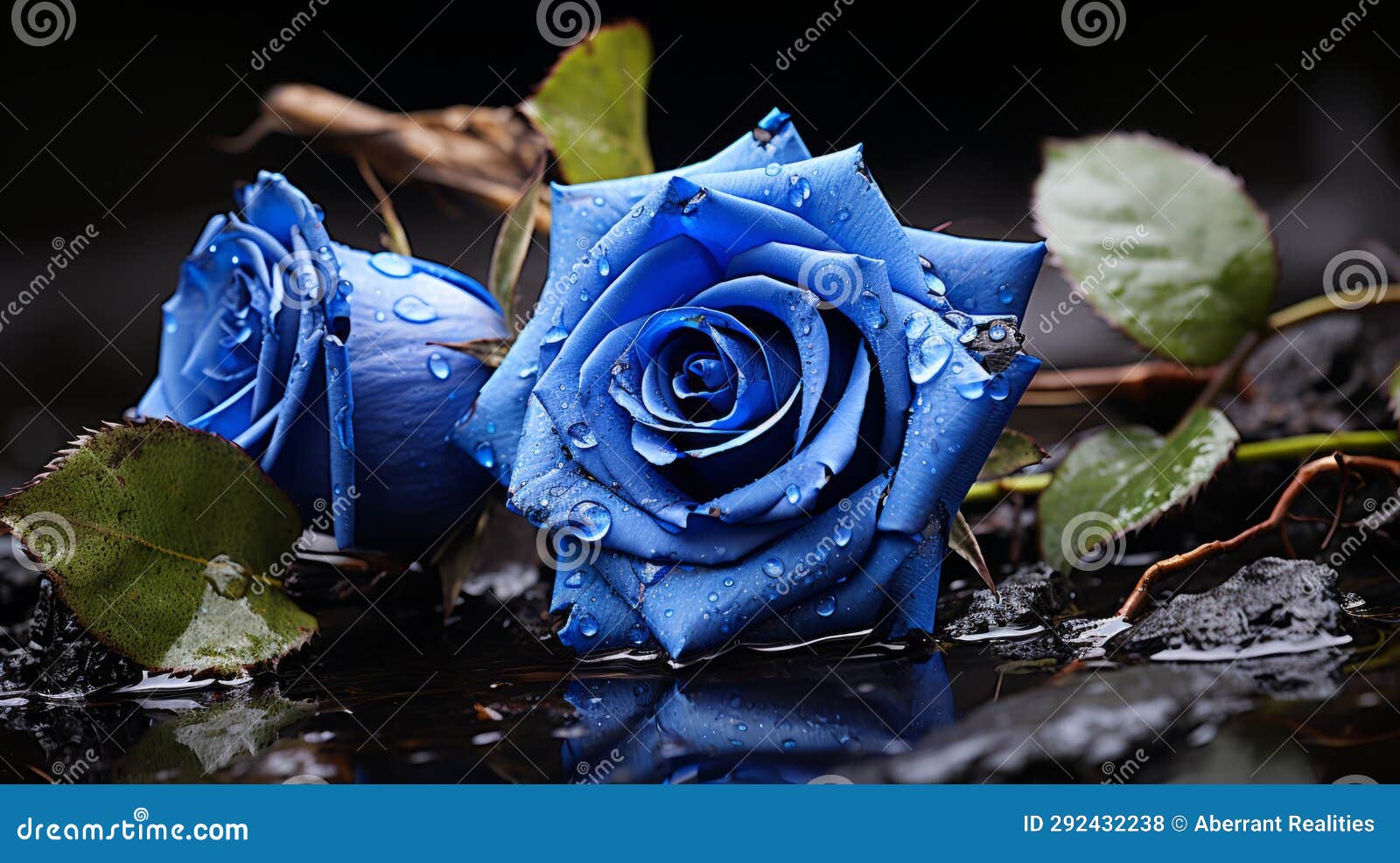 Two Blue Roses with Water Droplets on Them Stock Illustration ...