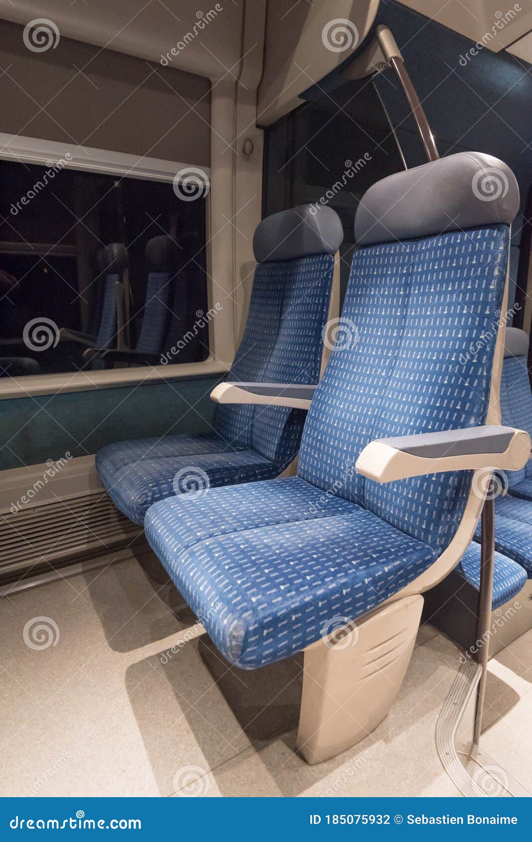 Two blue train seats stock photo. Image of riders, stations - 185075932
