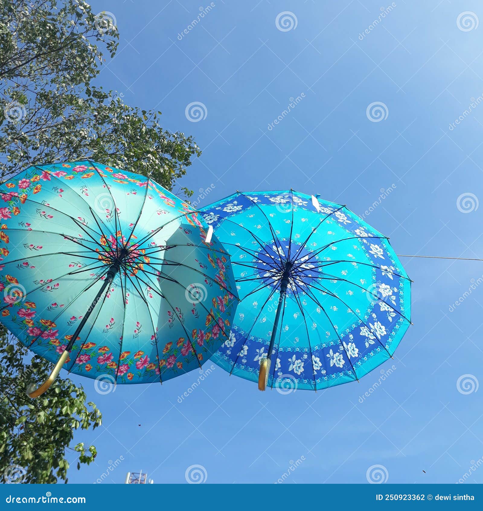 Two Blue Umbrellas on a Blue Sky Background Stock Photo - Image of blue ...