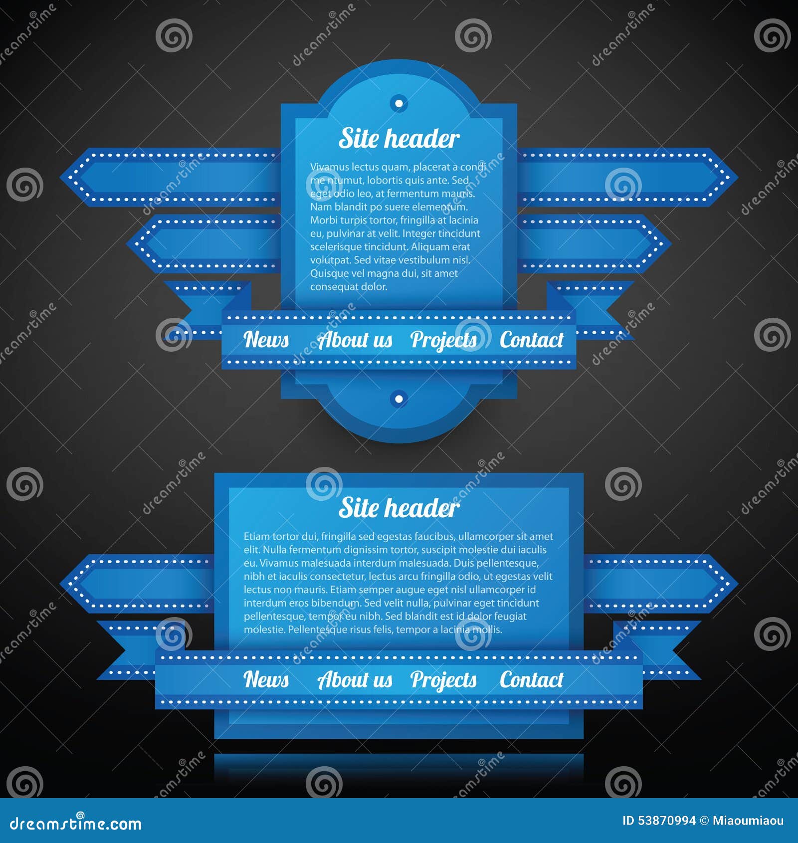 Two Blue Website Headers with Text and Menu. Stock Vector ...