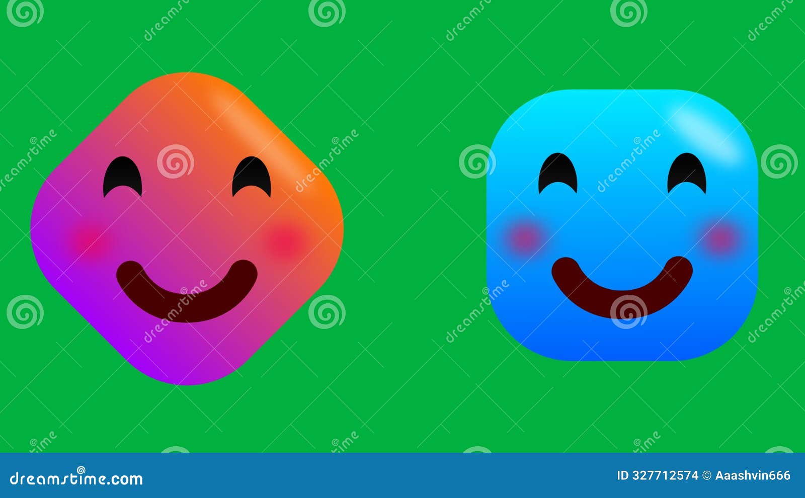 Two Blushing Expression Emoji Isolated On Green Background With ...