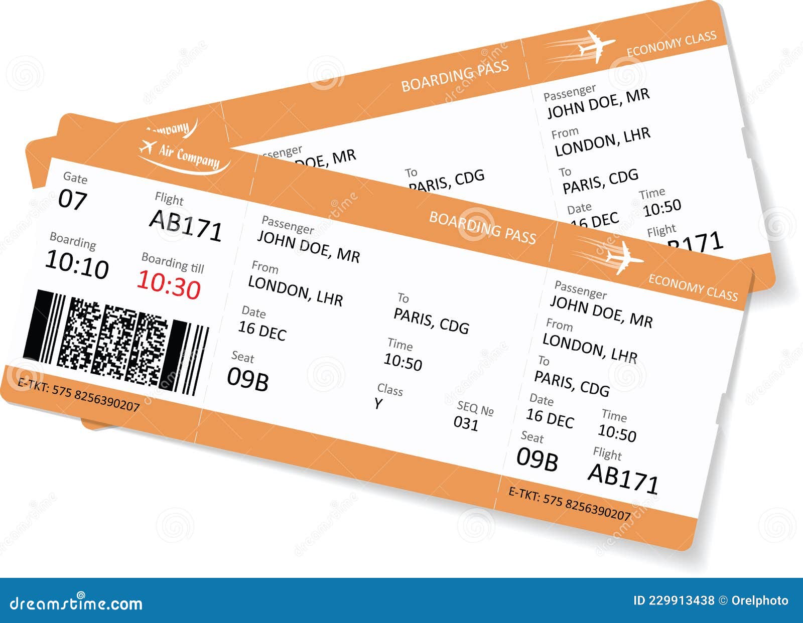 Two Boarding Pass or Plane Ticket. Stock Vector - Illustration of ...
