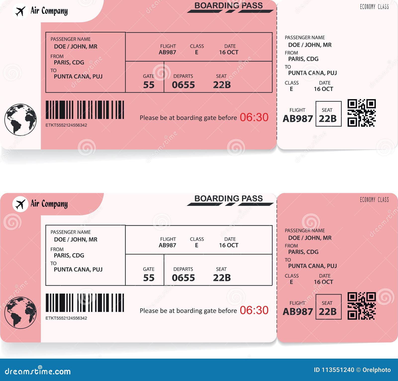 Two Boarding Passes. Red Flight Airline Tickets Stock Vector ...