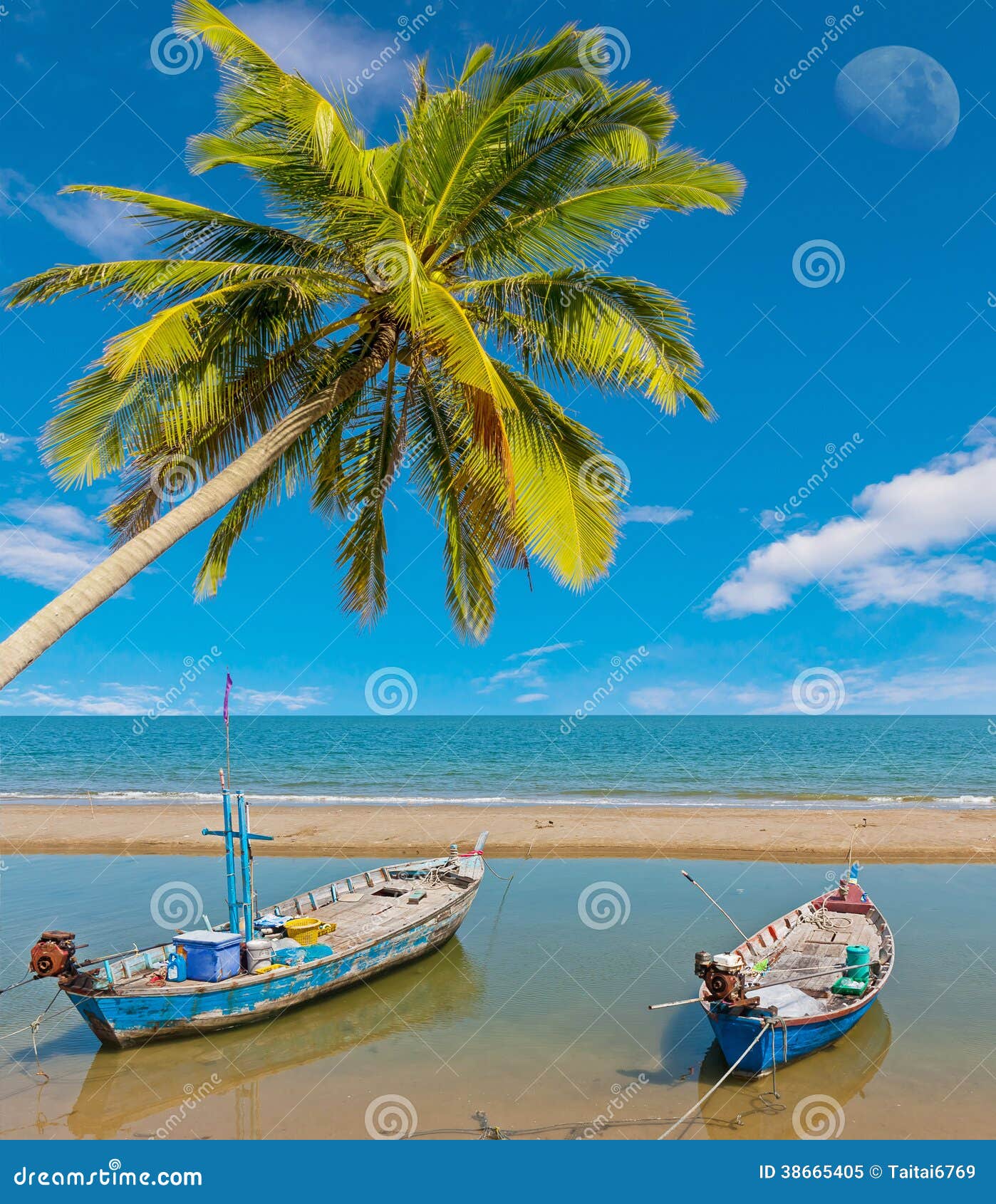 Two boat and coconut tree stock image. Image of holiday - 38665405