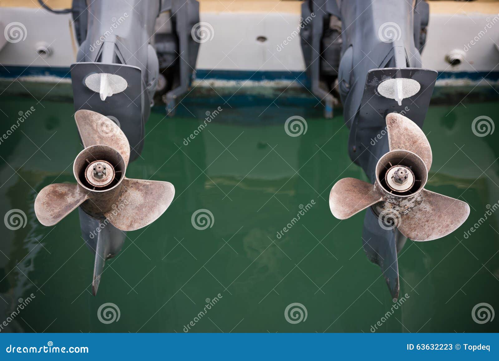 Two Boat Engine with Propeller Details Shot Stock Image - Image of ...