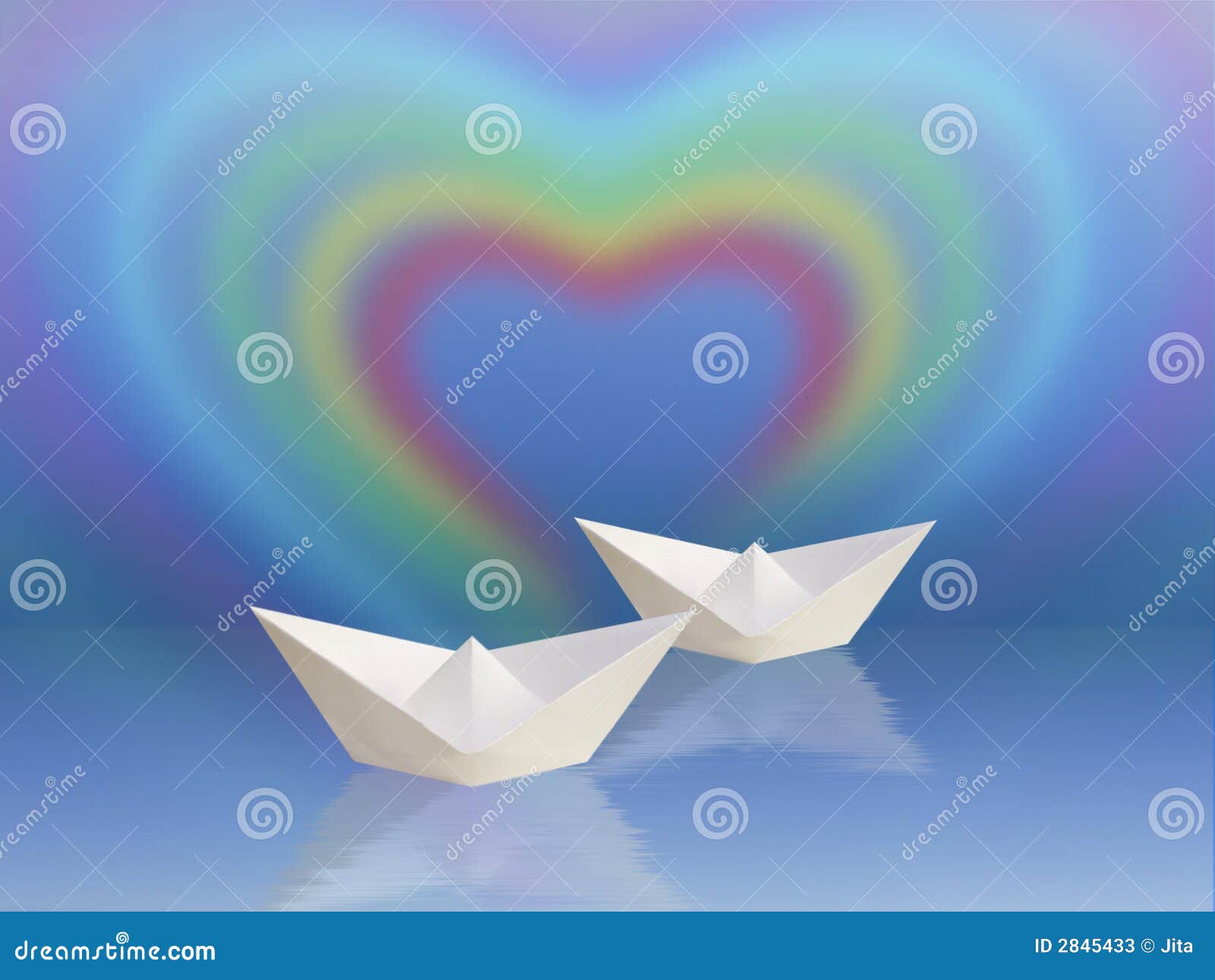 Two Boats and Rainbow Heart Stock Illustration - Illustration of ...