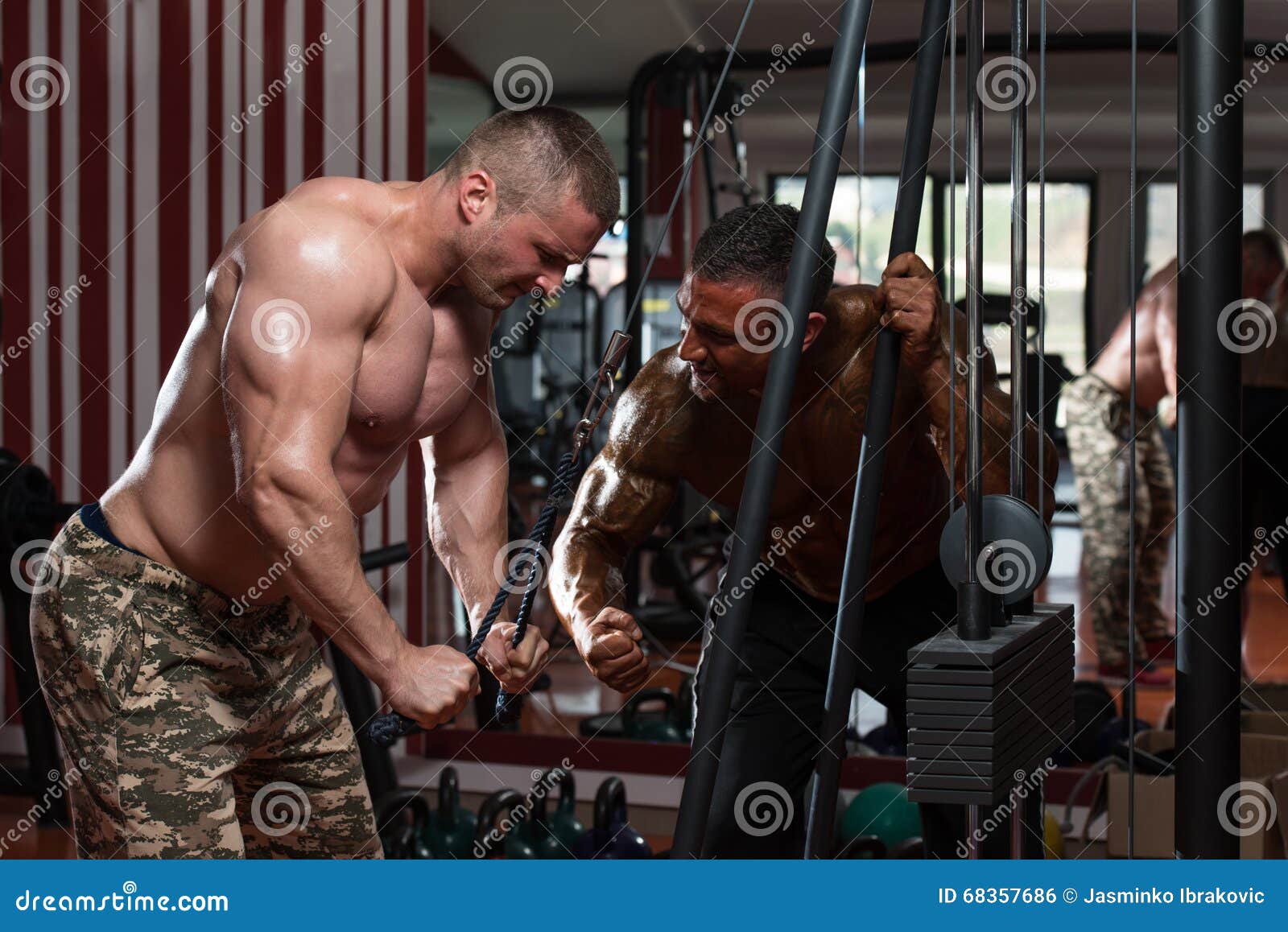 Two Bodybuilder Doing Triceps Exercise Stock Photo - Image of abdominal ...