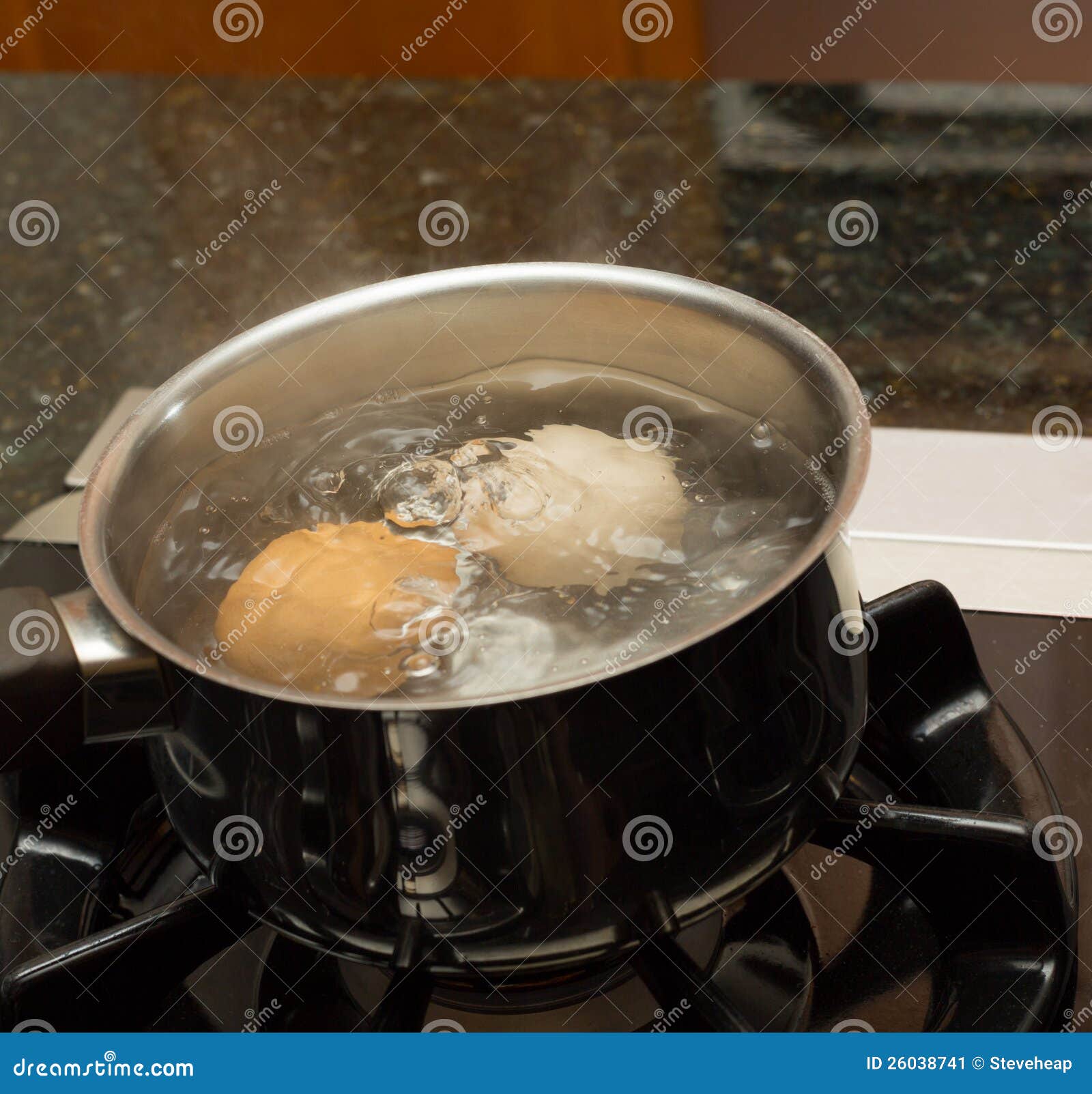 Two Boiling Eggs in Stainless Saucepan Stock Image - Image of kitchen ...