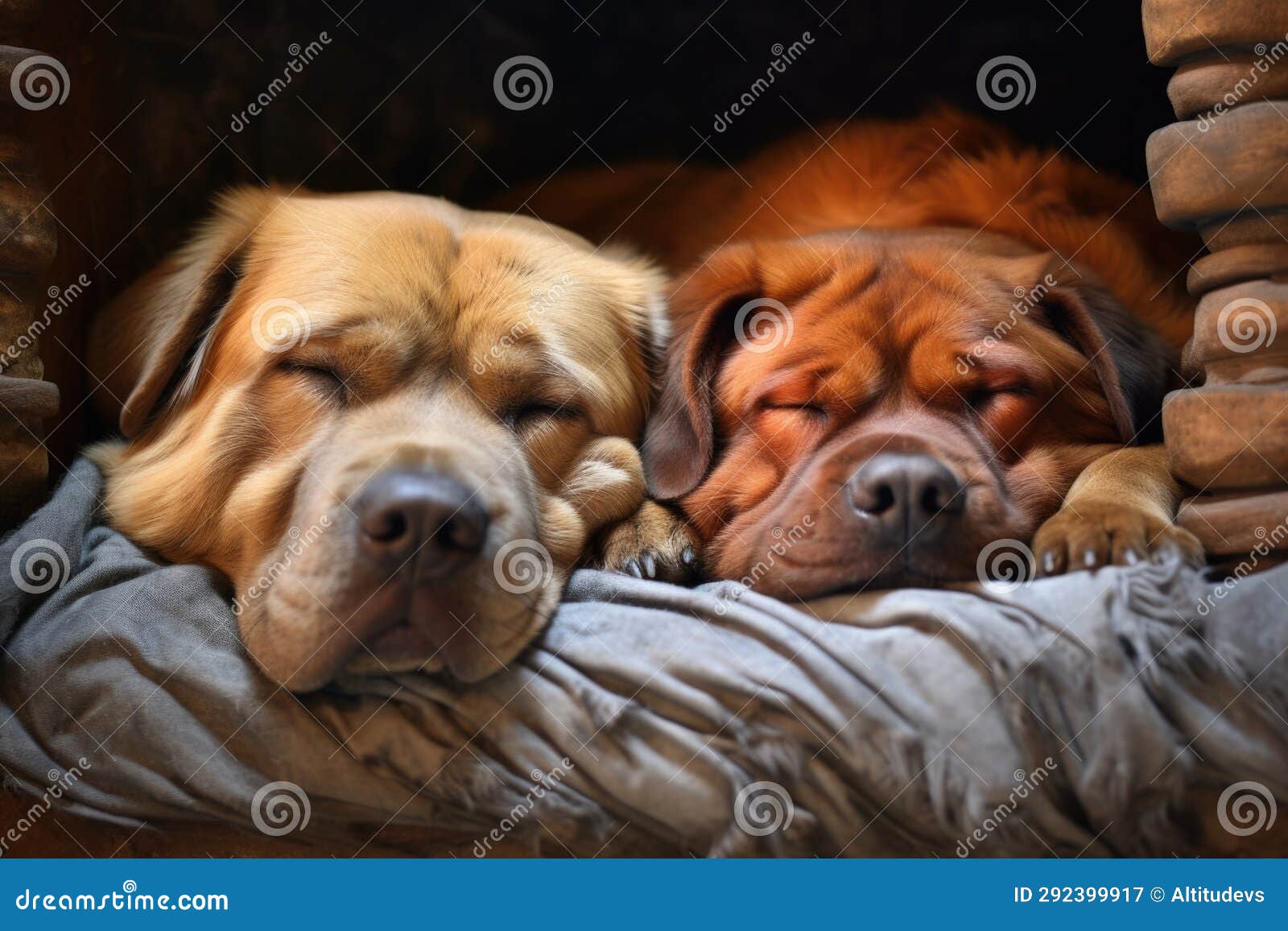 Two Bonded Dogs of Different Breeds Sleeping Together Stock Image ...