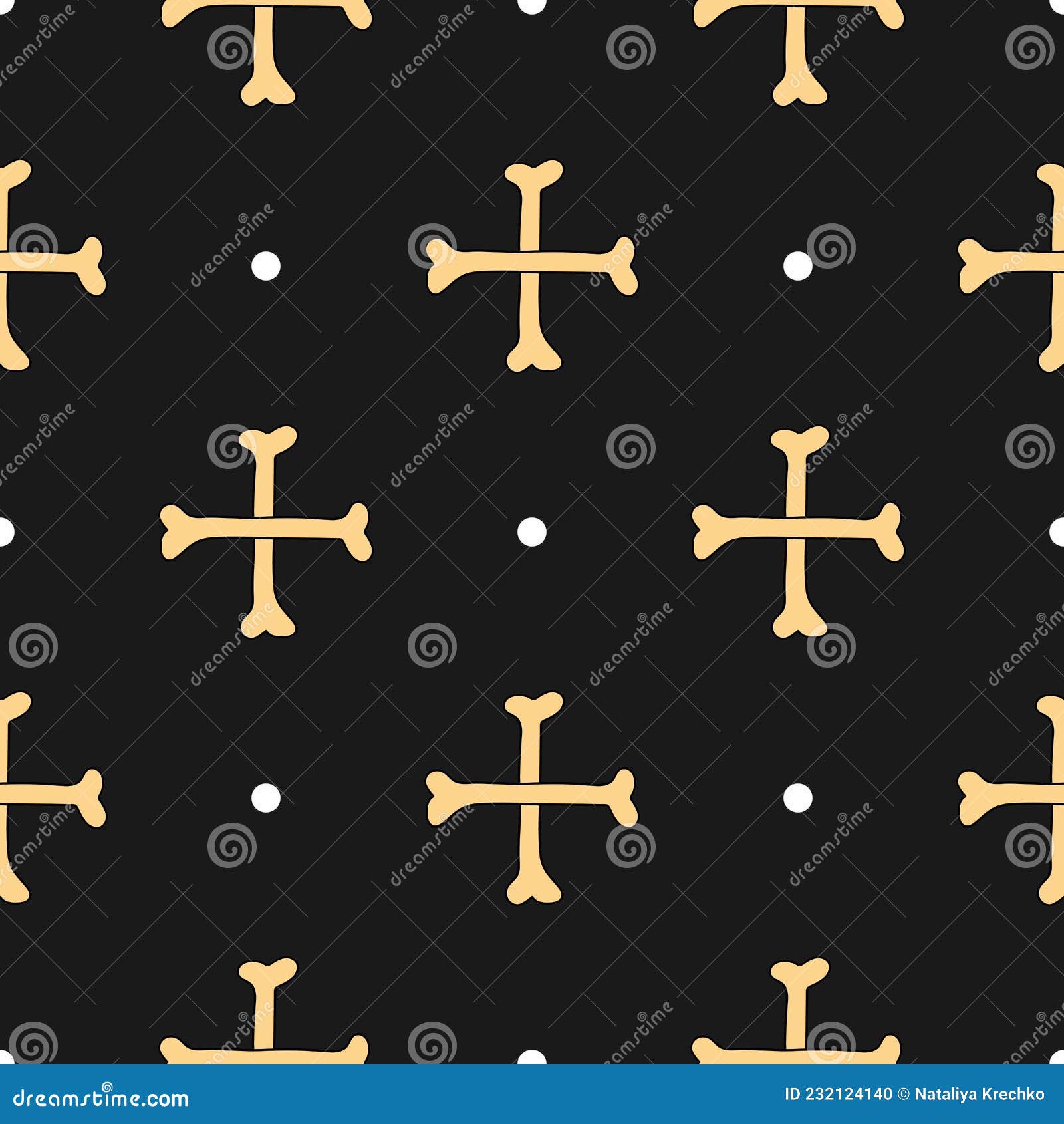 Two Bones in the Form of a Cross. Seamless Cartoon Pattern. Hand Drawn ...