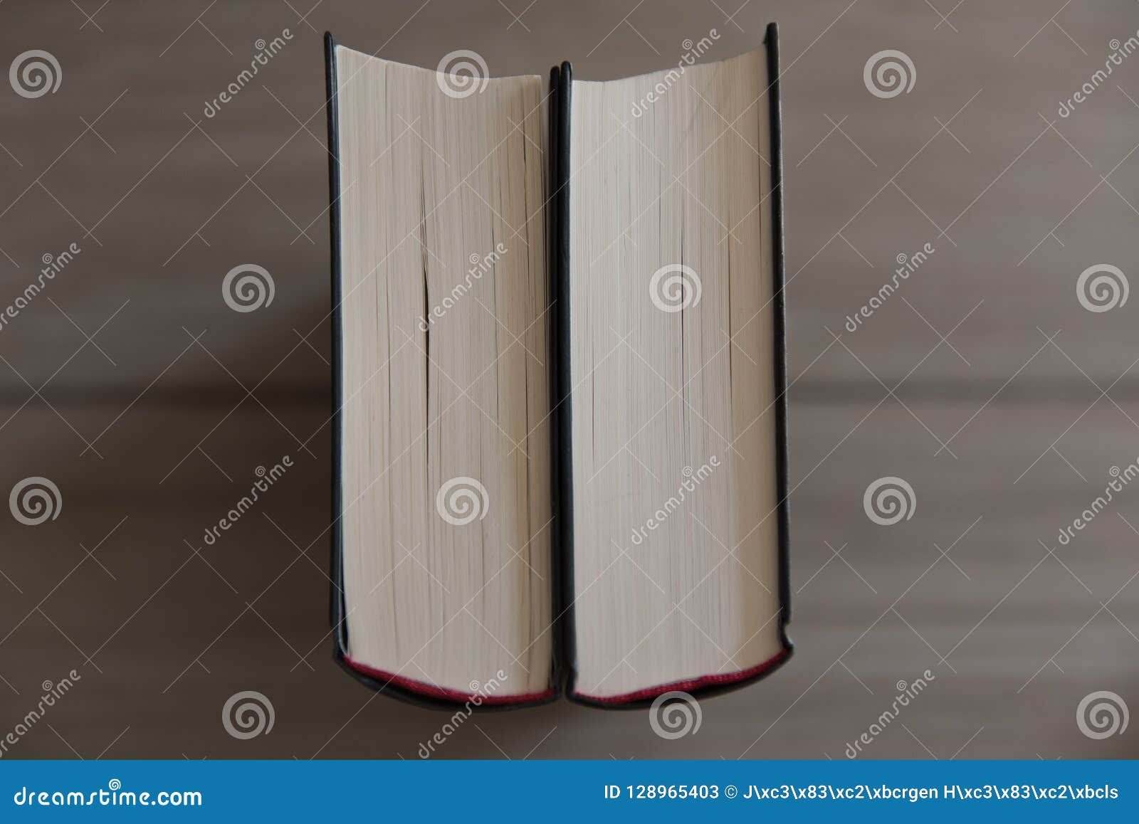 Two Books are Standing on a Wood Background Stock Image - Image of ...