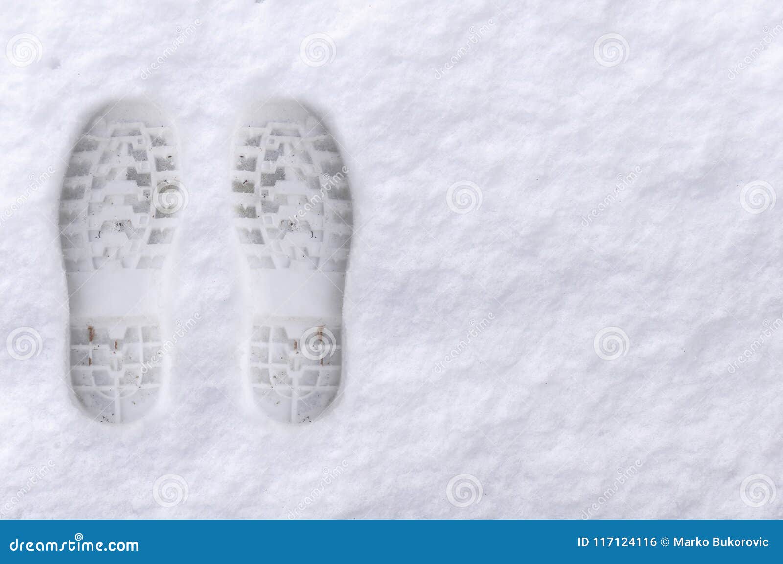 Two Boot Print in the Snow Surface White Stock Photo - Image of cold ...