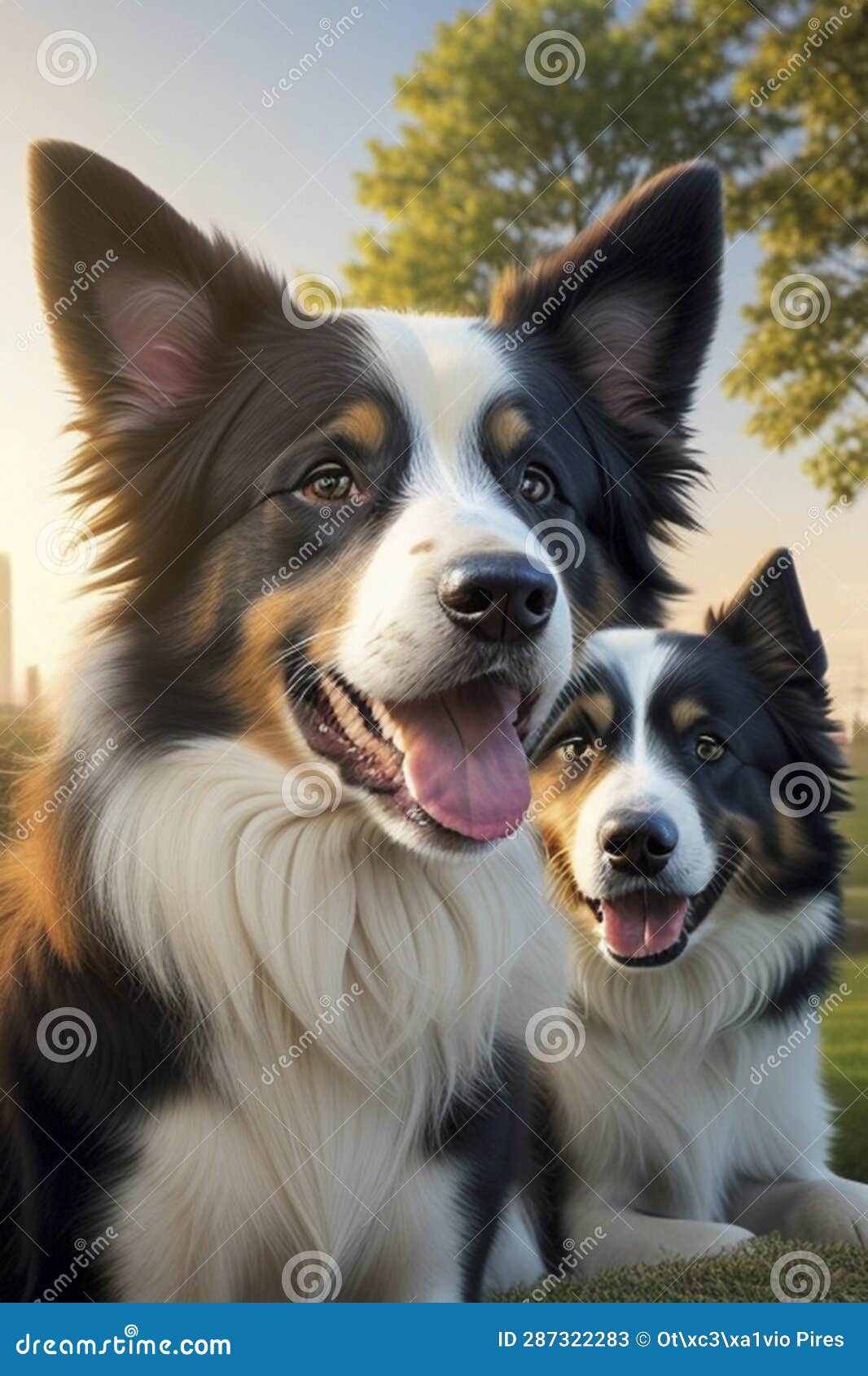 Border Collies Standing Side View. Ink Black And White Doodle Drawing ...