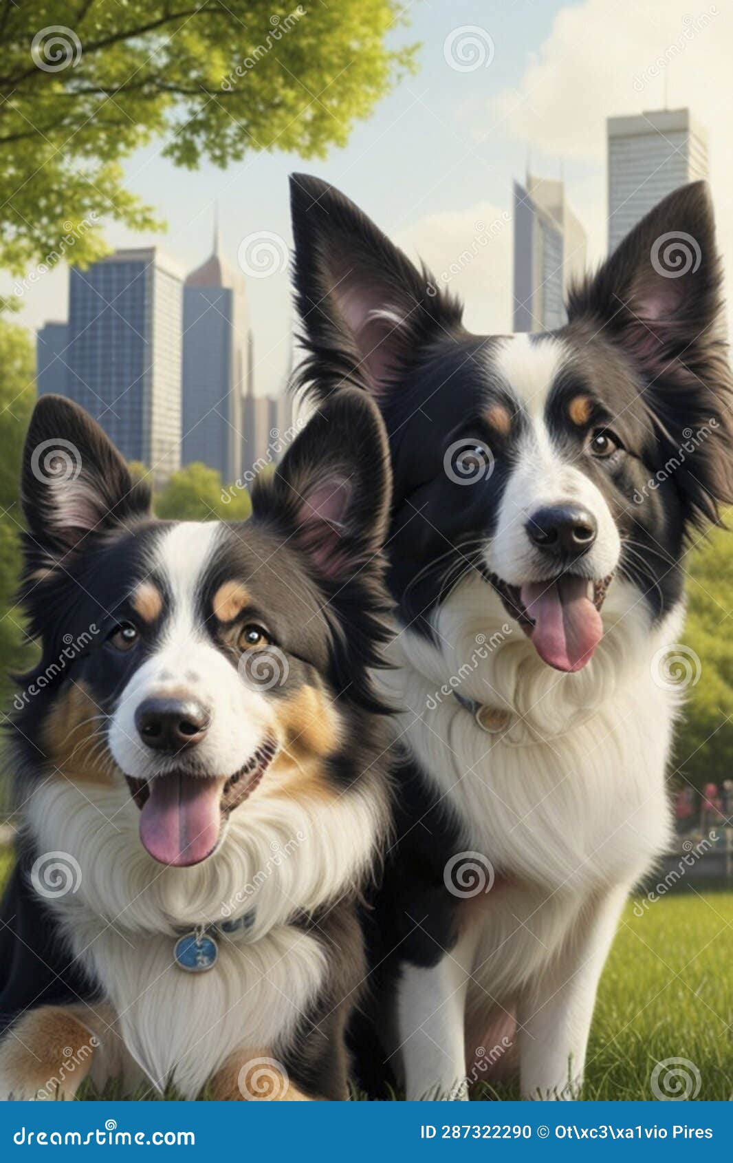 Two Border Collies Playing at a Urban Park Stock Illustration ...