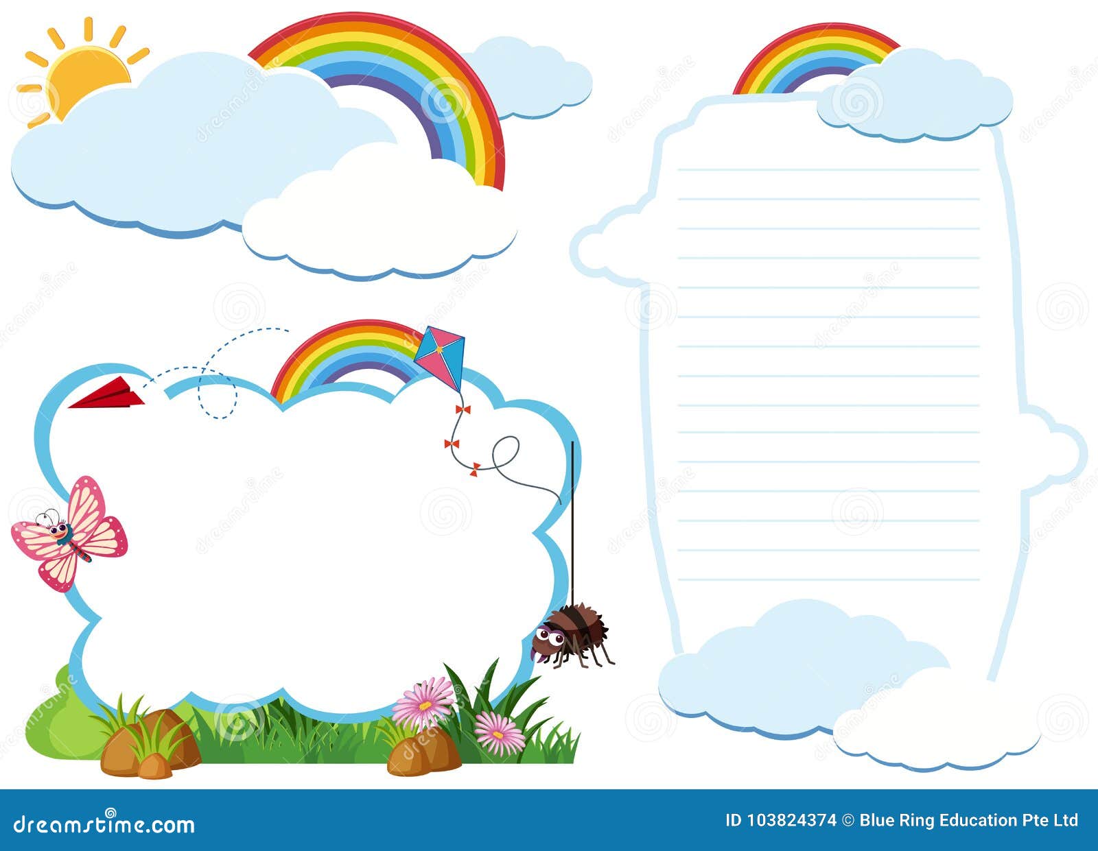 Two Border Template with Bugs in Garden Stock Vector - Illustration of ...