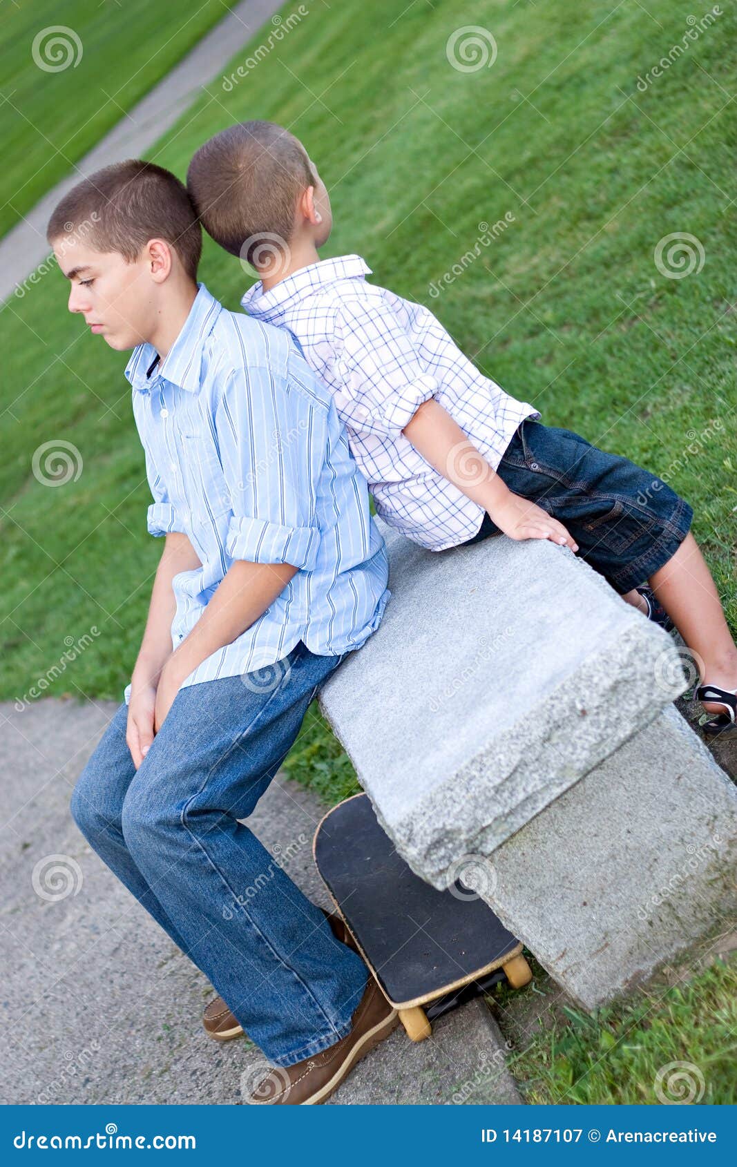 Two Bored Boys stock image. Image of back, male, individuality - 14187107