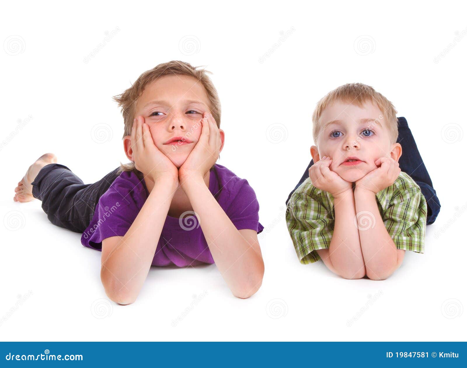 Two Bored Kids Lying on the White Stock Image - Image of people ...