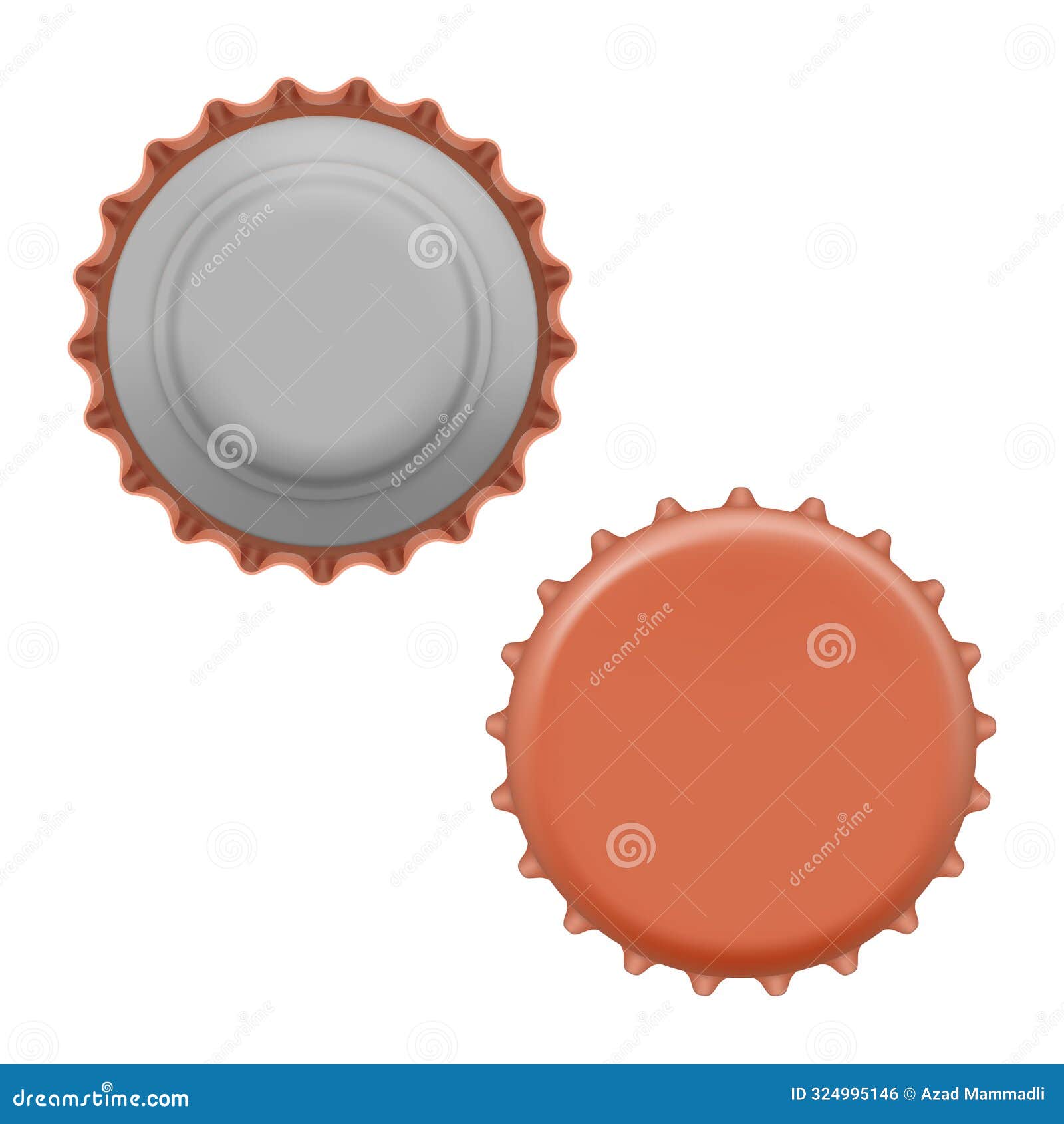Two Bottle Caps, One Silver and One Orange, Viewed from Above. Vector ...
