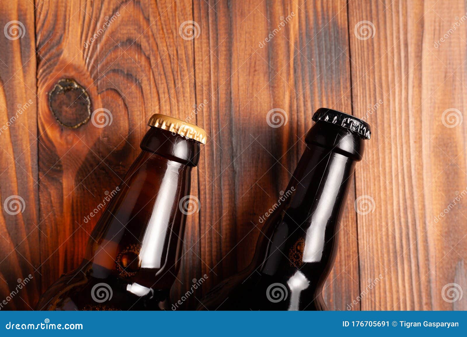 Two Bottles of Beer Lie on an Open Table with Empty Space Stock Image ...