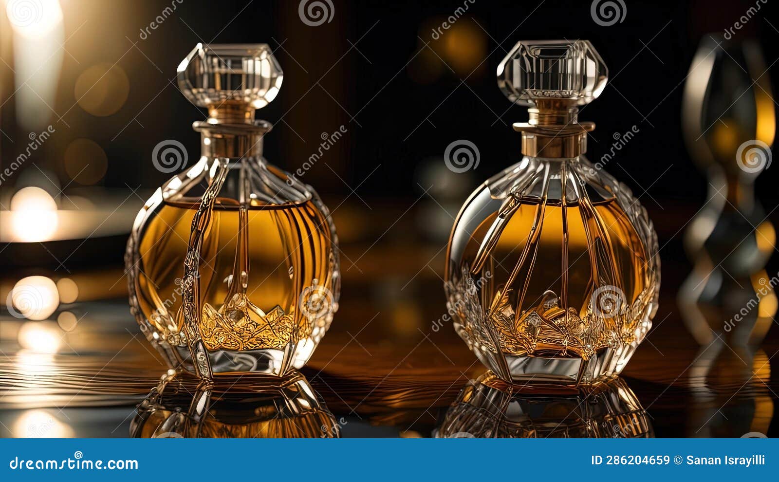 Two Bottles of Perfume on a Dark Background. Close-up Stock Image ...