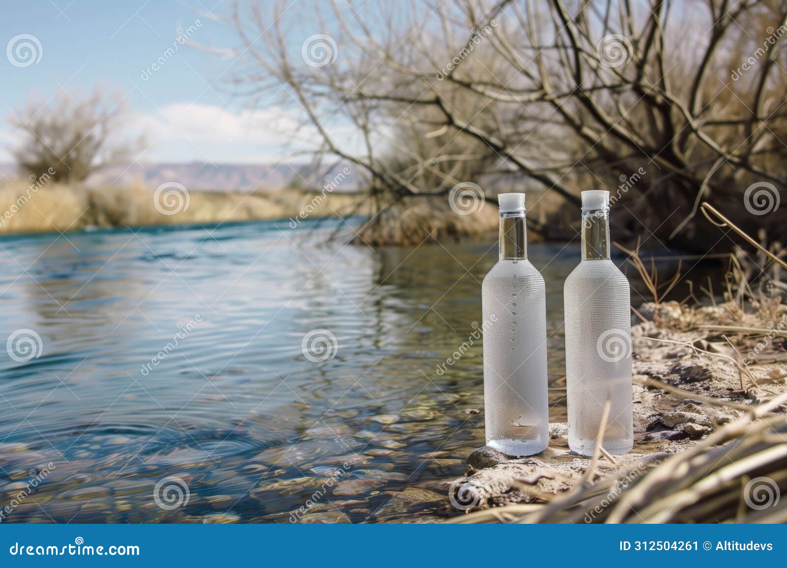 Two Bottles Side by Side on a Springs Bank Stock Image - Image of ...