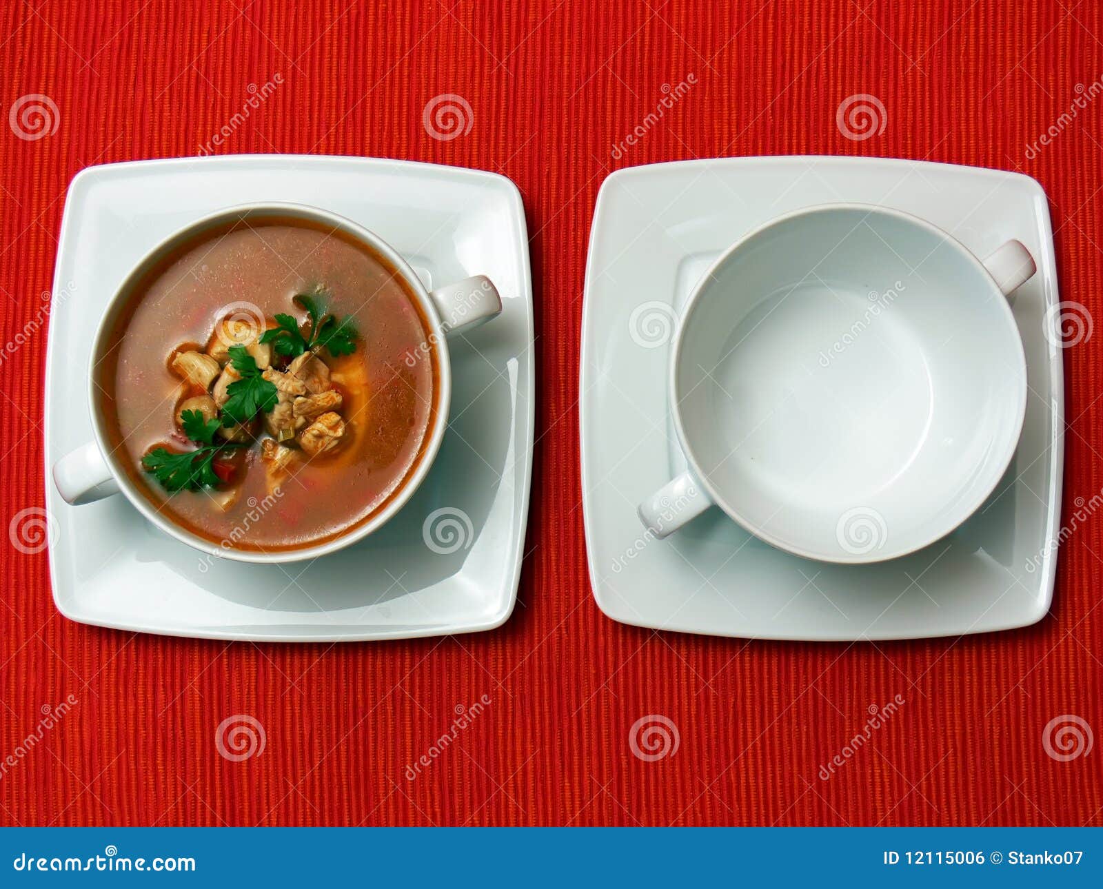 Two bowls on red fabric stock photo. Image of entree - 12115006