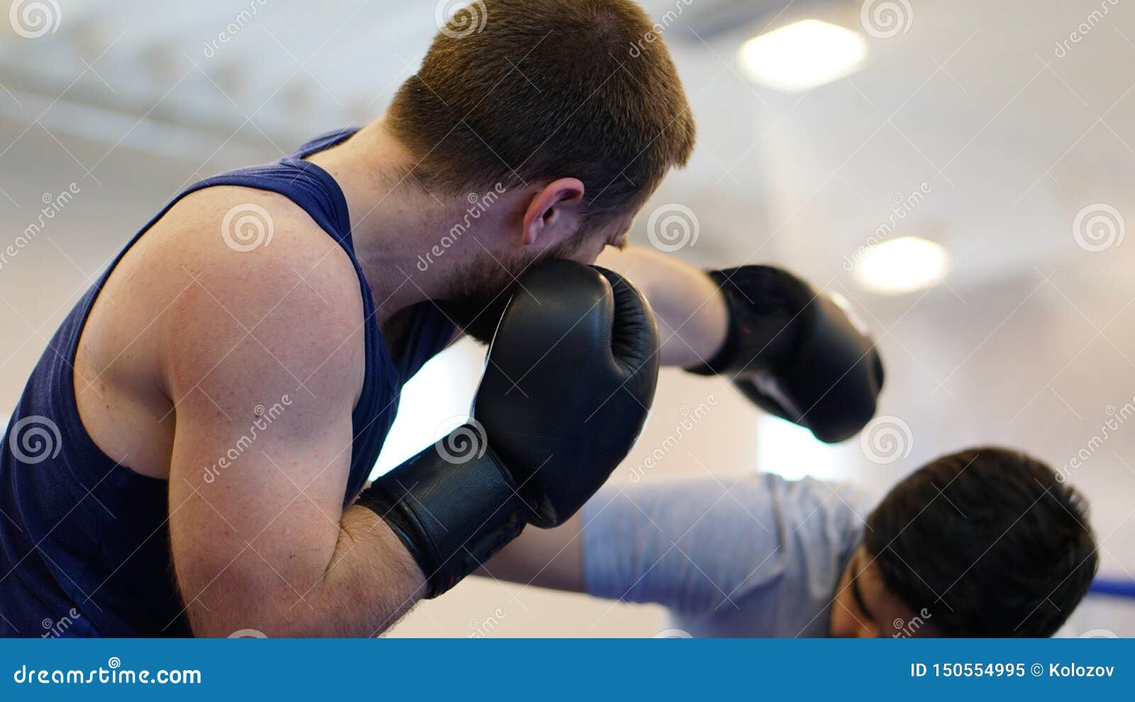 Two Boxer Boxing on the Ring in the Training Match Stock Image - Image ...