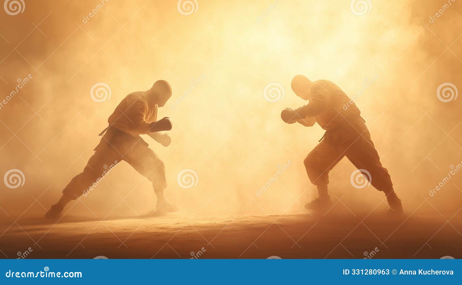 Two Boxers in a Dramatic Face-off Stance, Surrounded by Thick Fog and ...