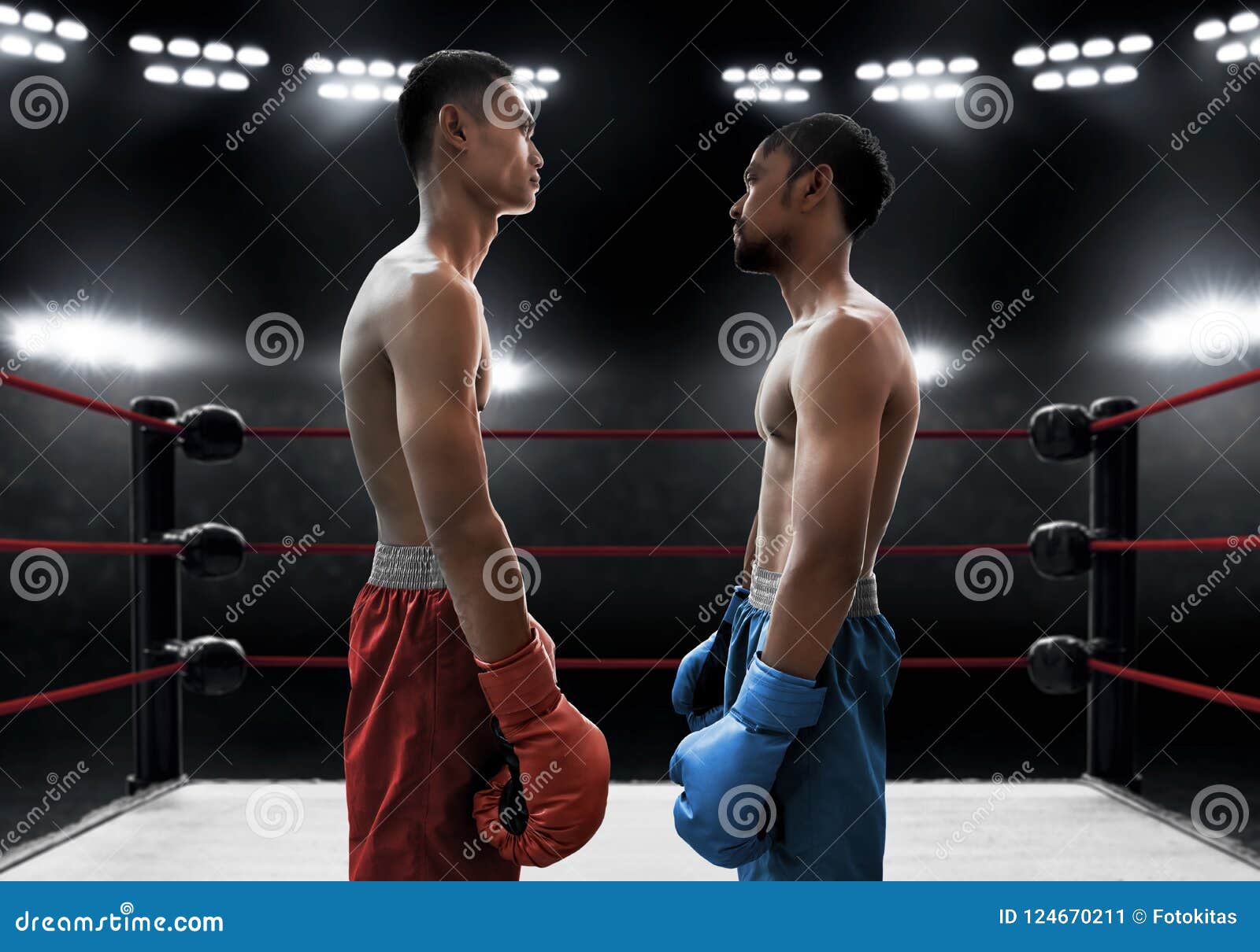 Two boxers in the ring stock image. Image of hands, action - 124670211
