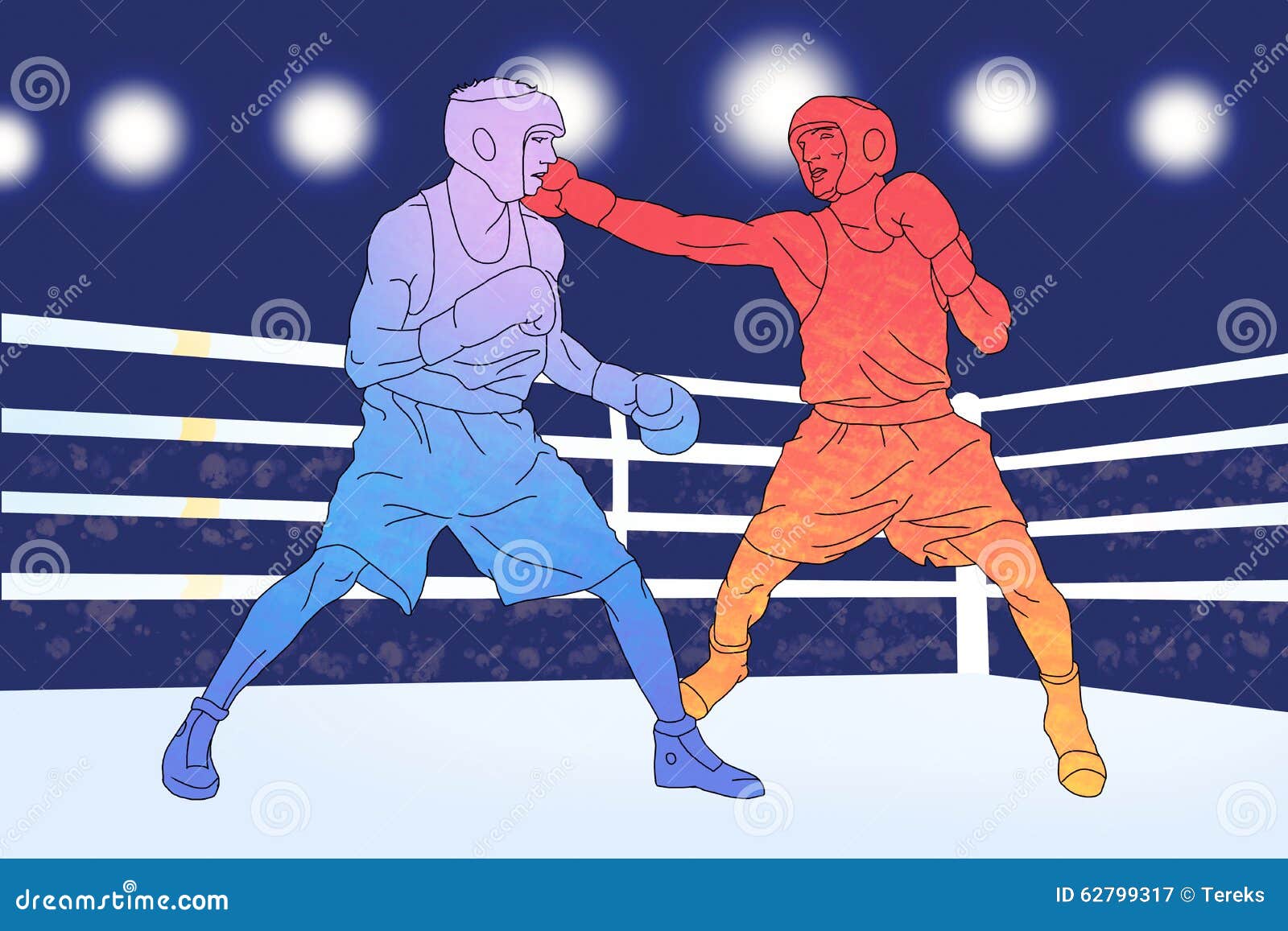 Two Boxers On The Ring On Blue Background Royalty-Free Stock ...