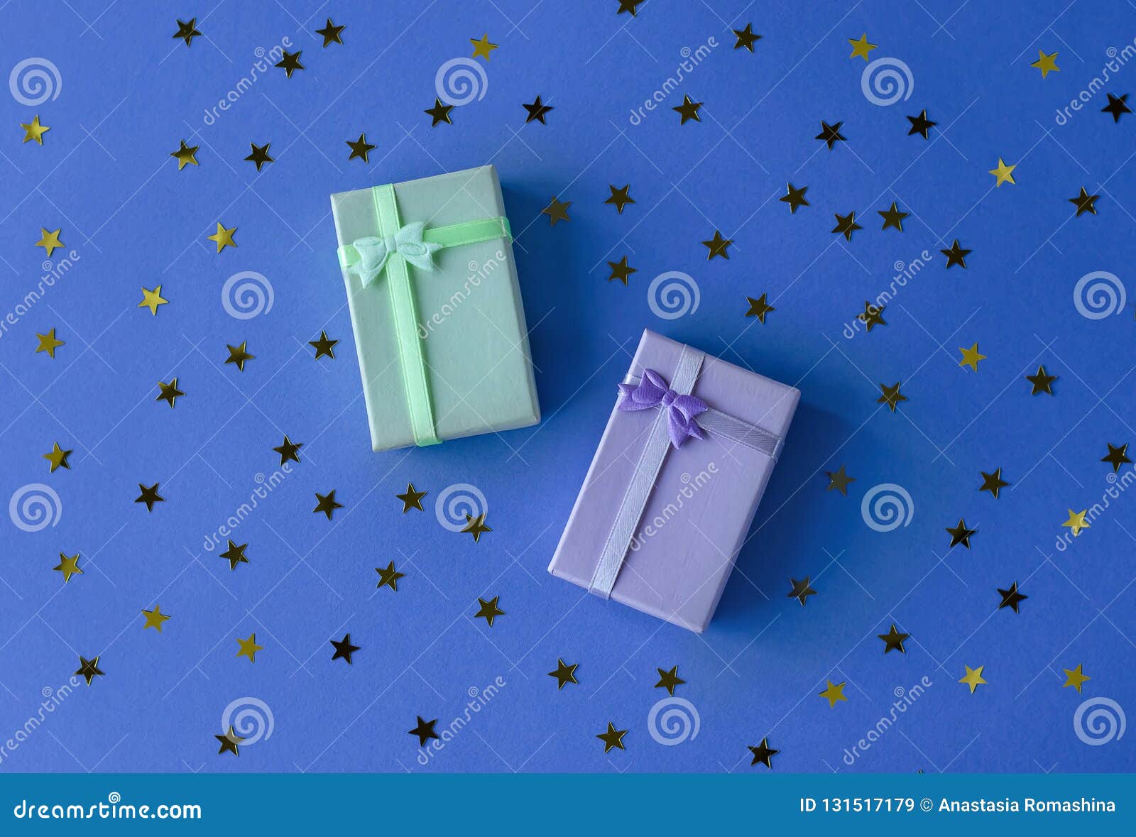 Two Boxes with Gifts on a Blue Background. Stock Image - Image of small ...