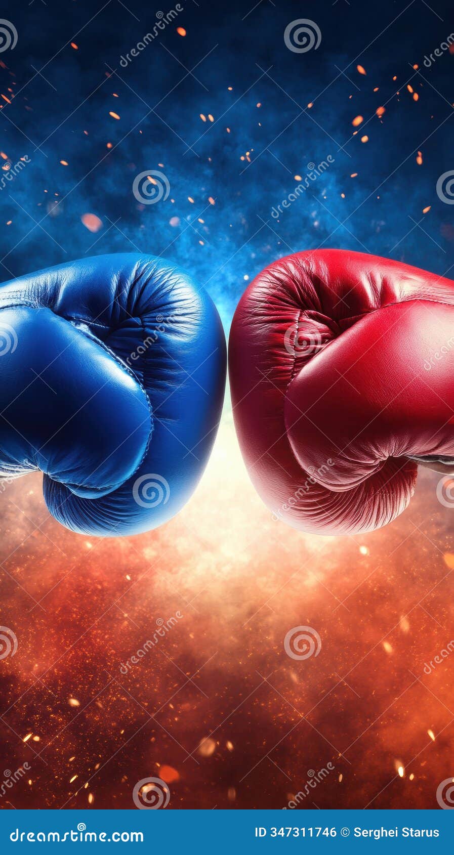Two Boxing Gloves Collide in a Dramatic Clash of Red and Blue, AI Stock ...