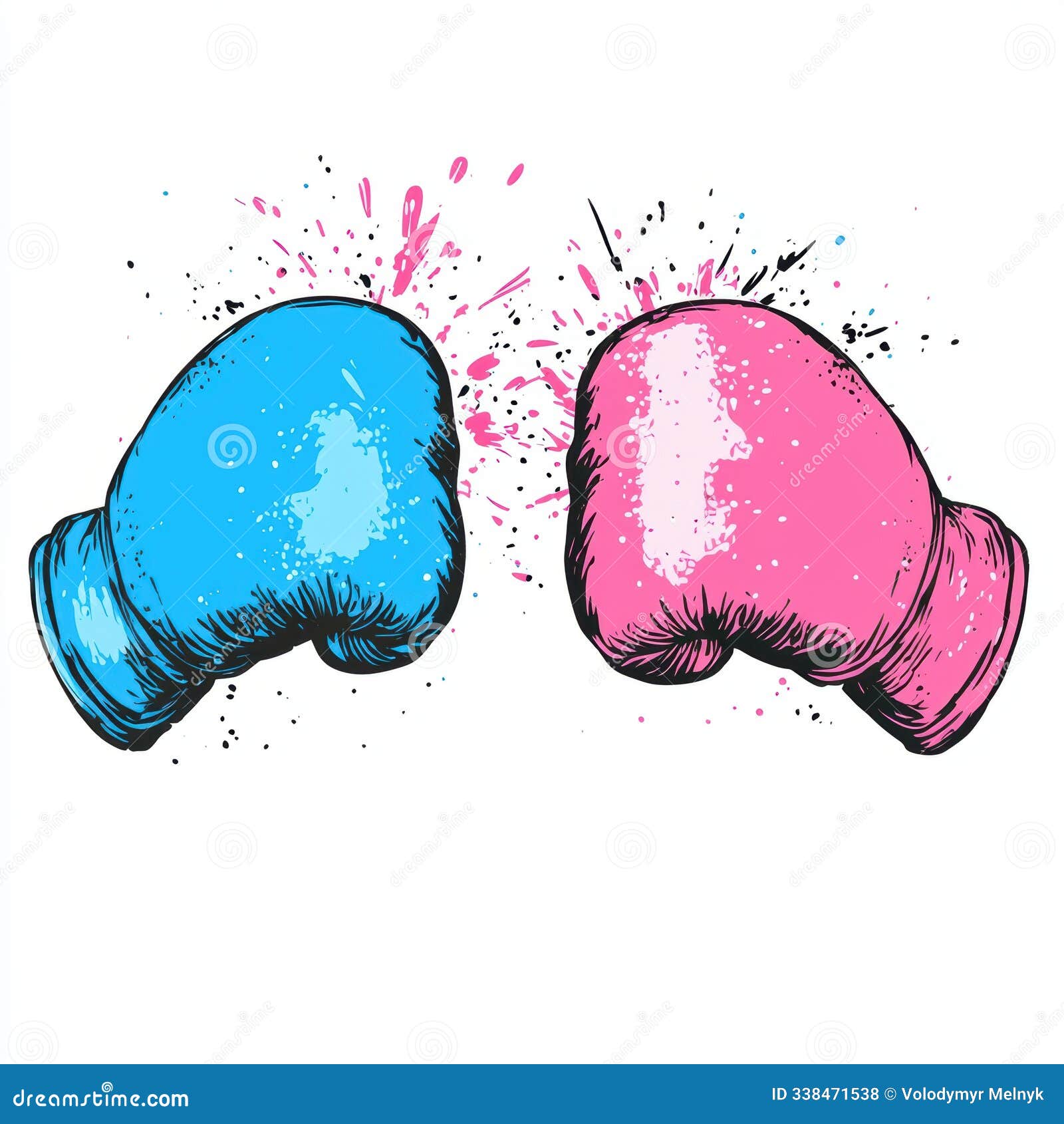 Two Boxing Gloves, One Blue and One Pink, Facing Each Other in Clash ...