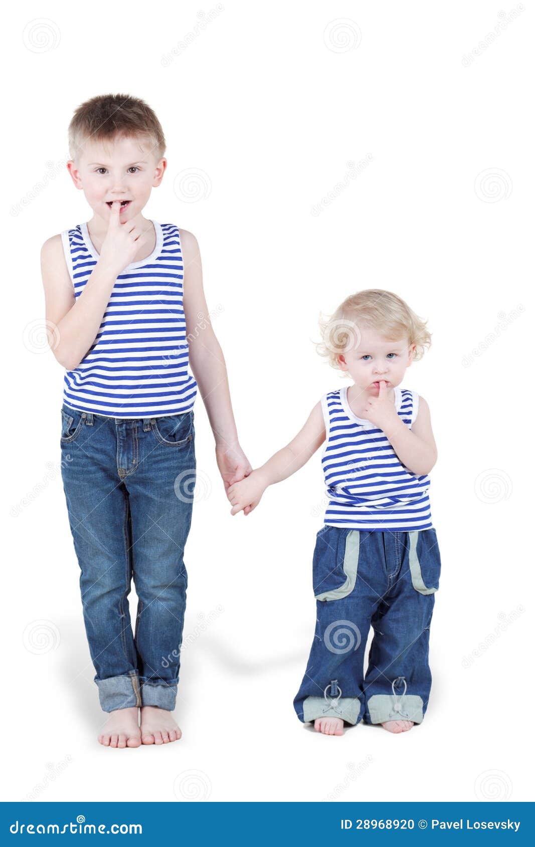 Two Boy Brothers in Striped Singlets Stand Stock Photo - Image of ...