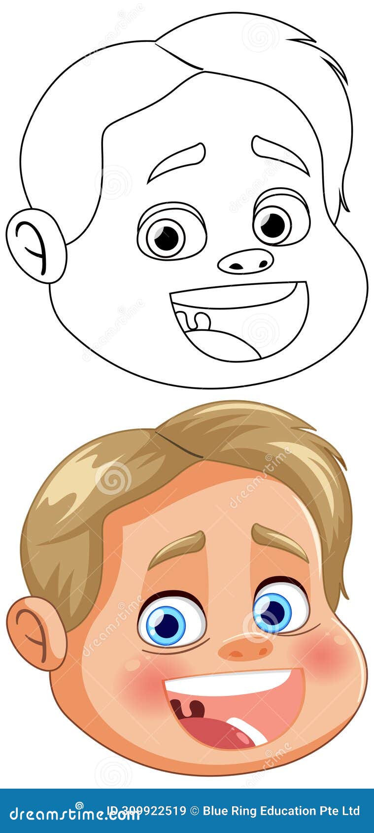 Two Boy Faces Showing Different ,color and Outline Stock Vector ...