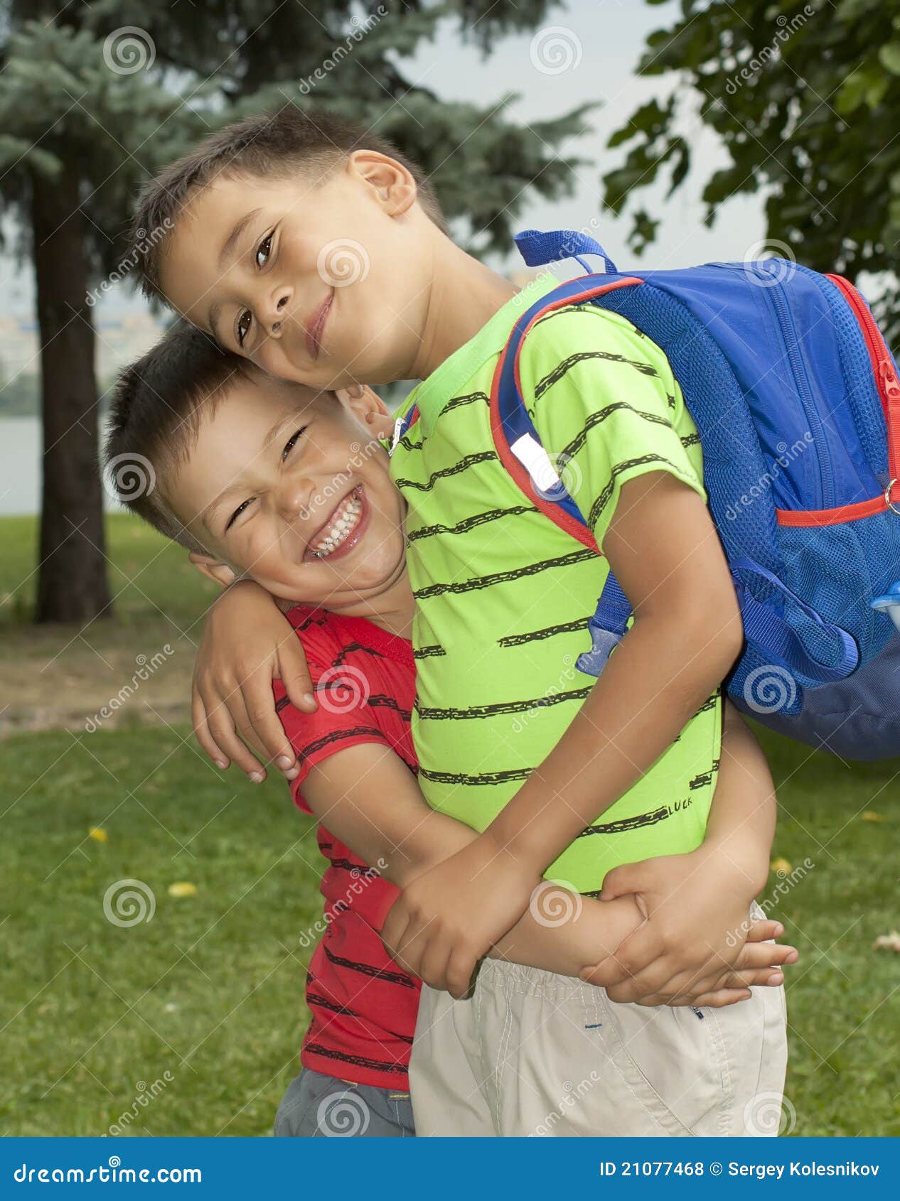 Two Boys are Brothers in the Arms Stock Photo - Image of close, smile ...