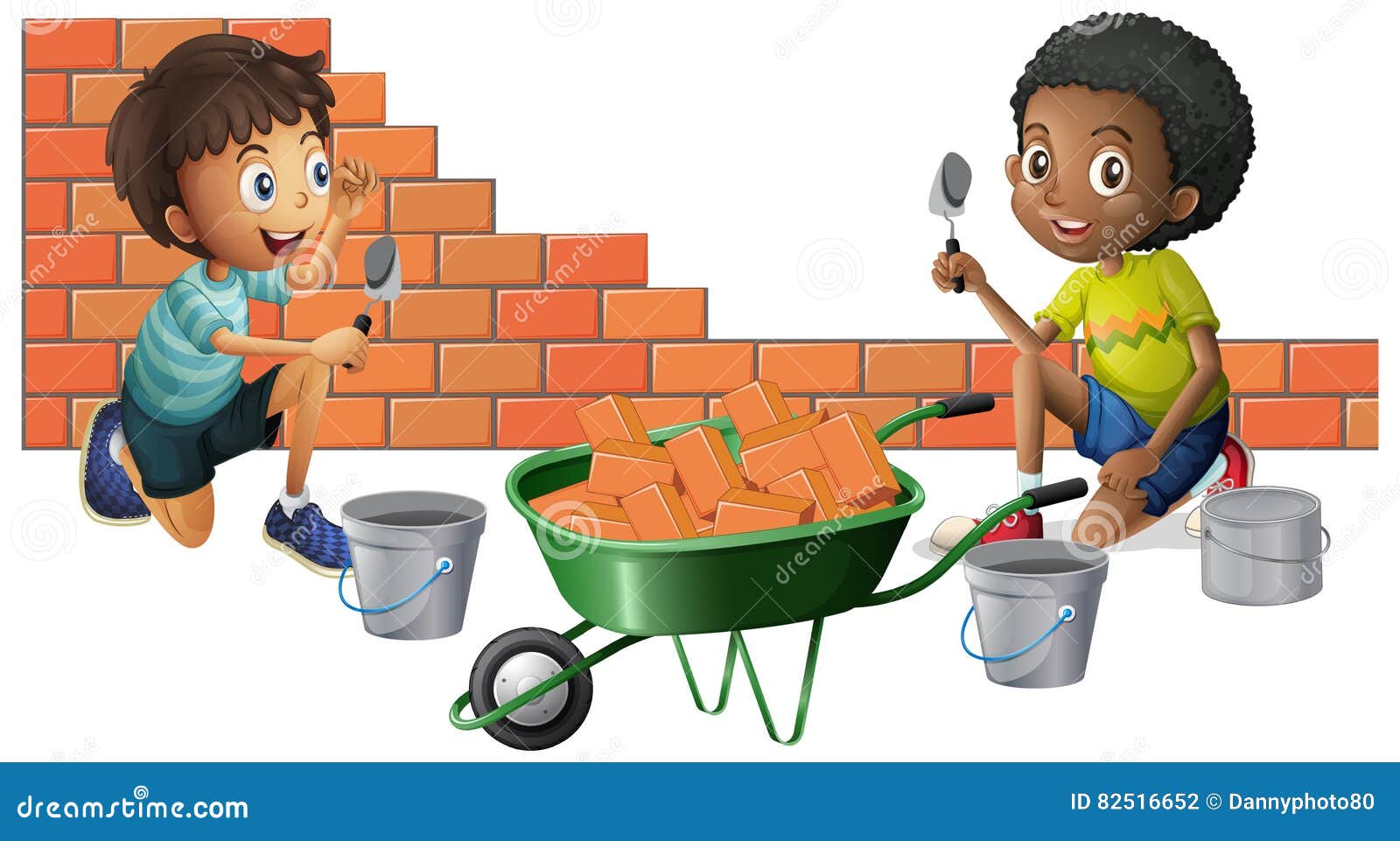 Boys Building Sand Castle. Children Play Together, Multicultural ...