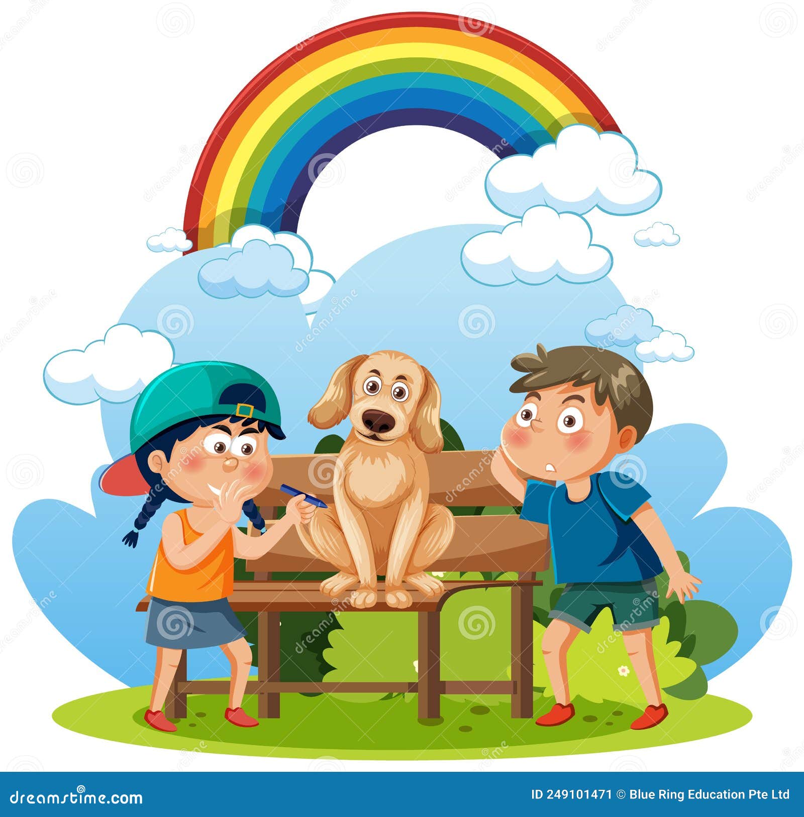 Two Boys Cartoon Character and a Dog Stock Vector - Illustration of ...