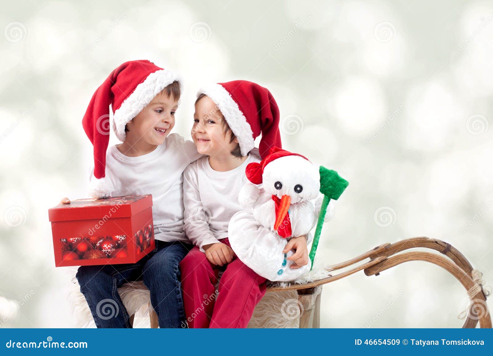 Two Boys on Christmas, Having Fun Together Stock Image - Image of ...