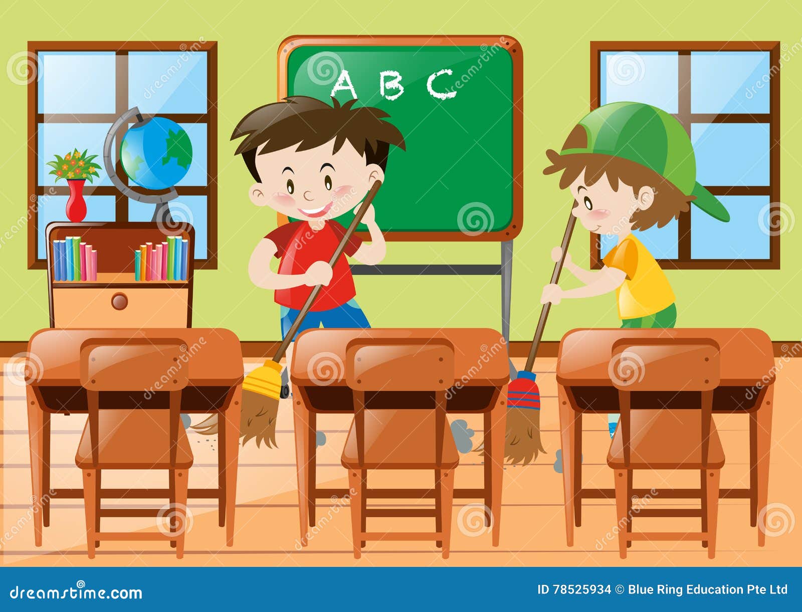 Two Boys Cleaning the Classroom Stock Vector - Illustration of cabinet ...
