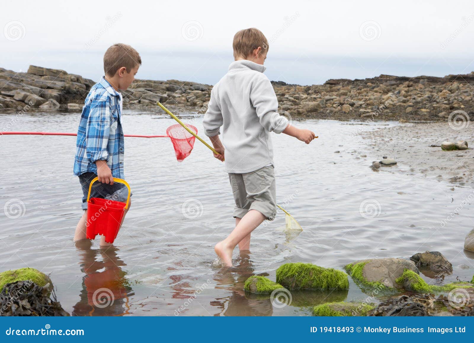 Two Boys Collecting Shells on Beach Stock Image - Image of pond ...